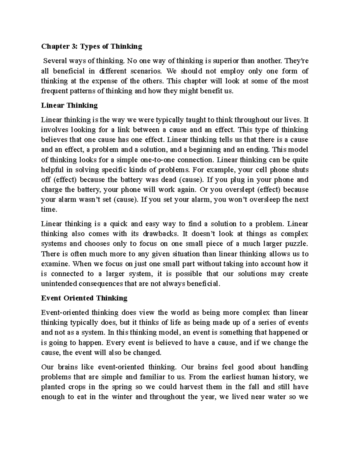 Chapter 3 Types of Thinking - Chapter 3: Types of Thinking Several ways ...