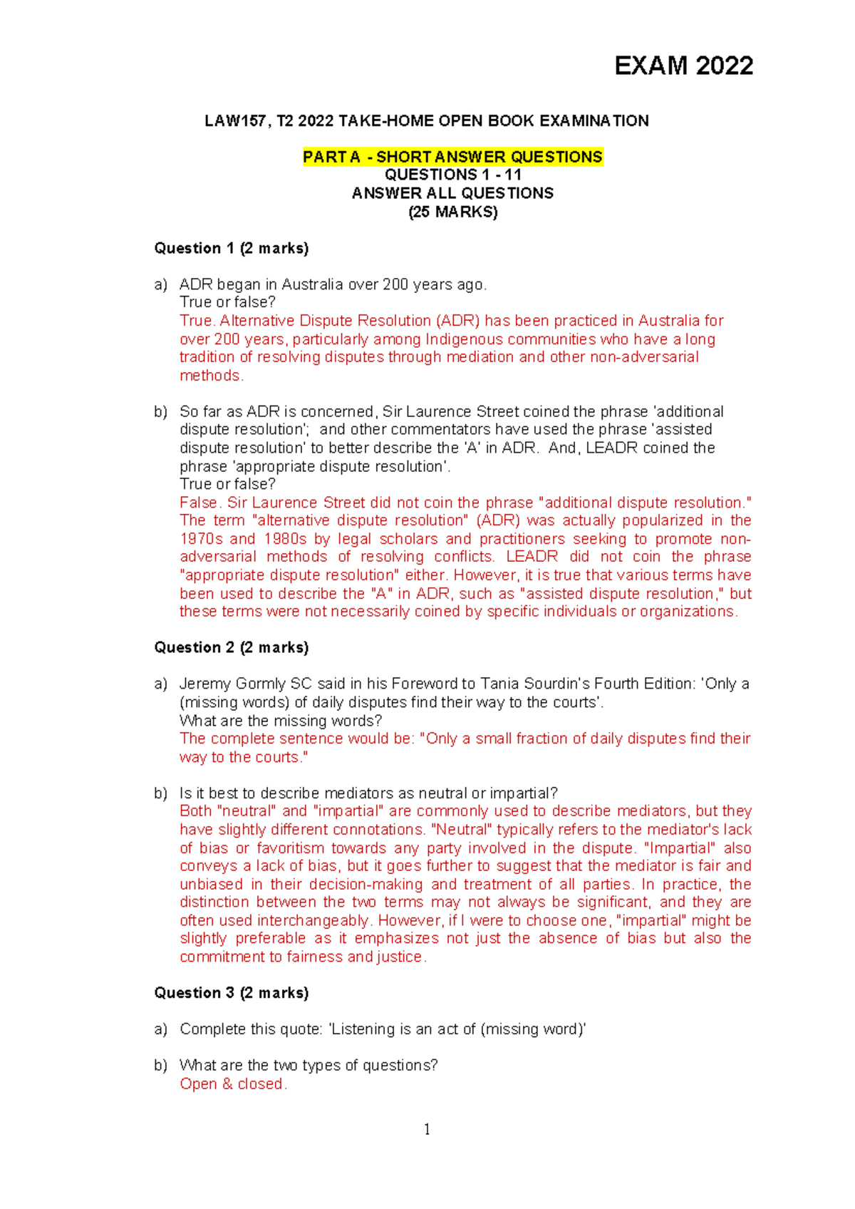 Exam note summary - LAW157, T2 2022 TAKE-HOME OPEN BOOK EXAMINATION ...