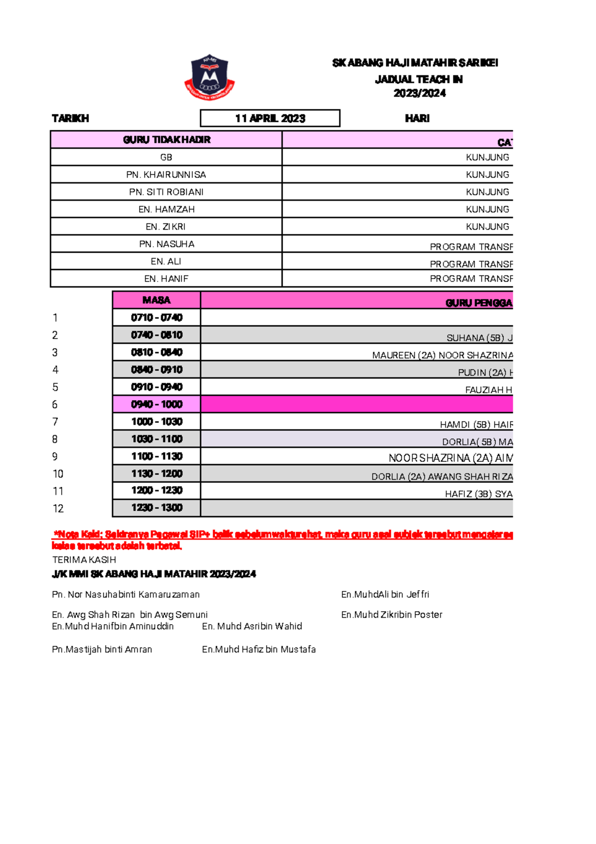 Teach in terkini - Annjnjjj - SK ABANG HAJI MATAHIR SARIKEI JADUAL ...