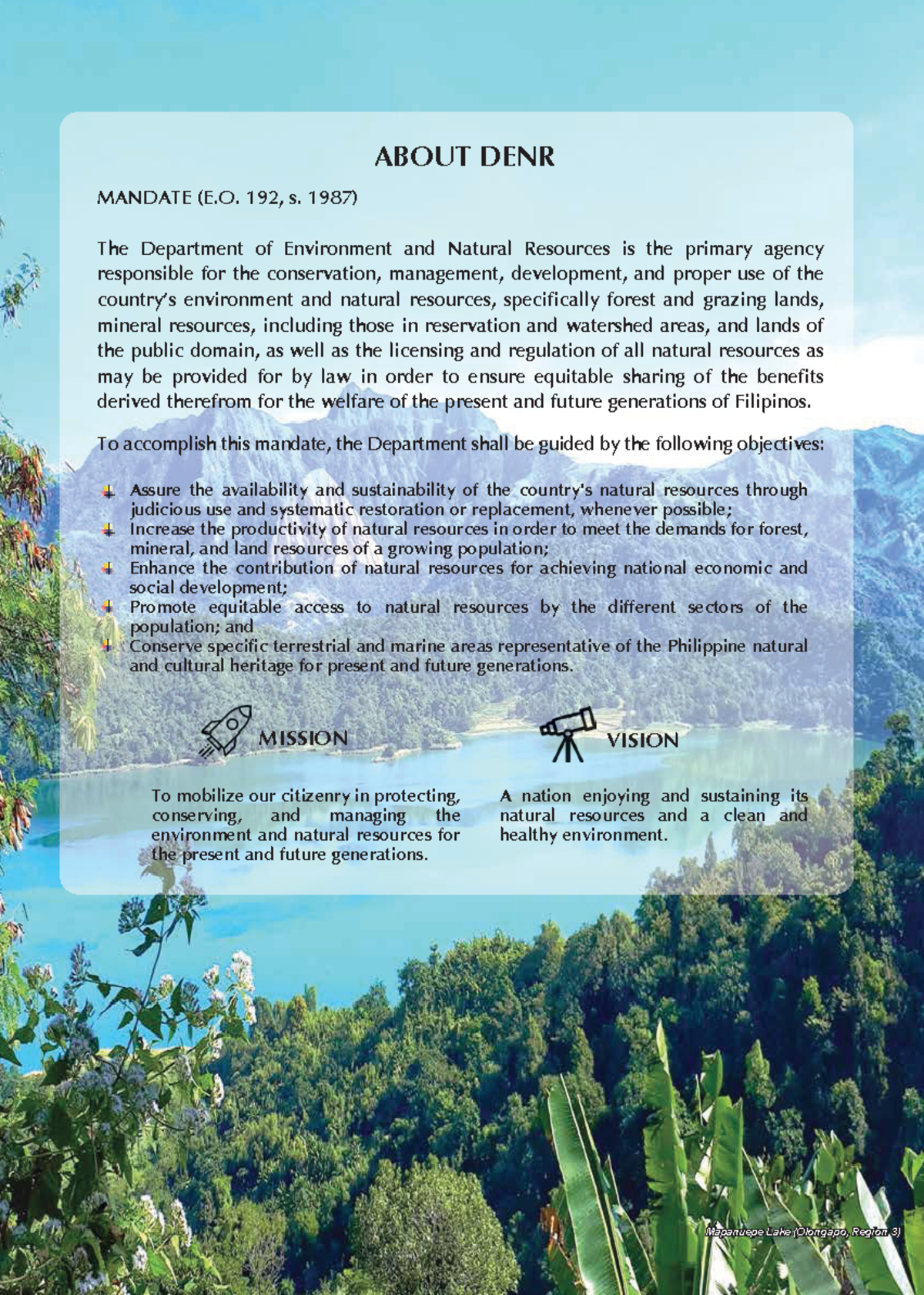 Department of Environment and Natural Resources - Mapanuepe Lake ...