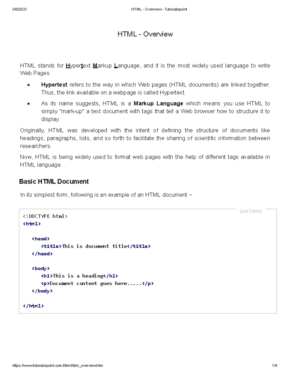 1.7 HTML - head-body - Tutorialspoint - HTML - Overview HTML - Overview ...