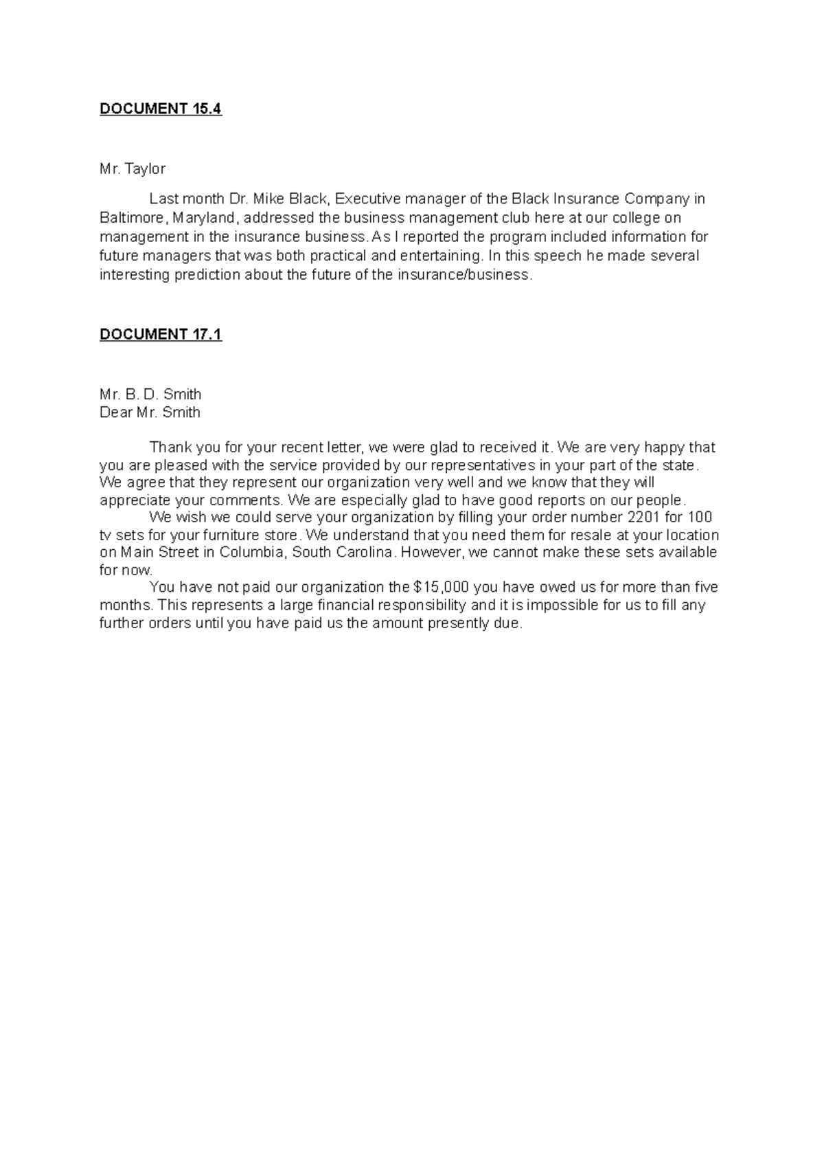 Exercise OBM200 Superwrite - DOCUMENT 15. Mr. Taylor Last month Dr ...