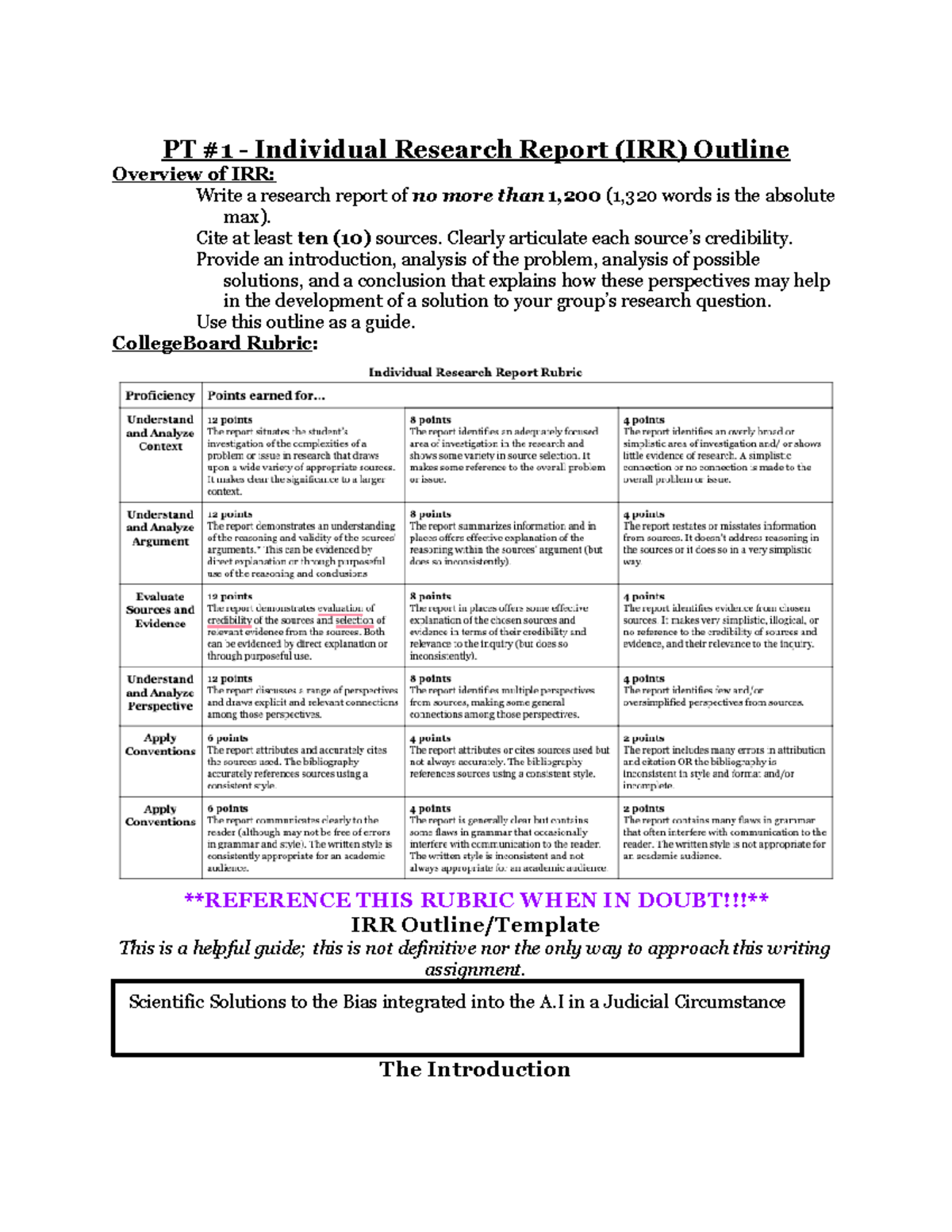 Ibrahim Peer Outline - PT #1 - Individual Research Report (IRR) Outline ...