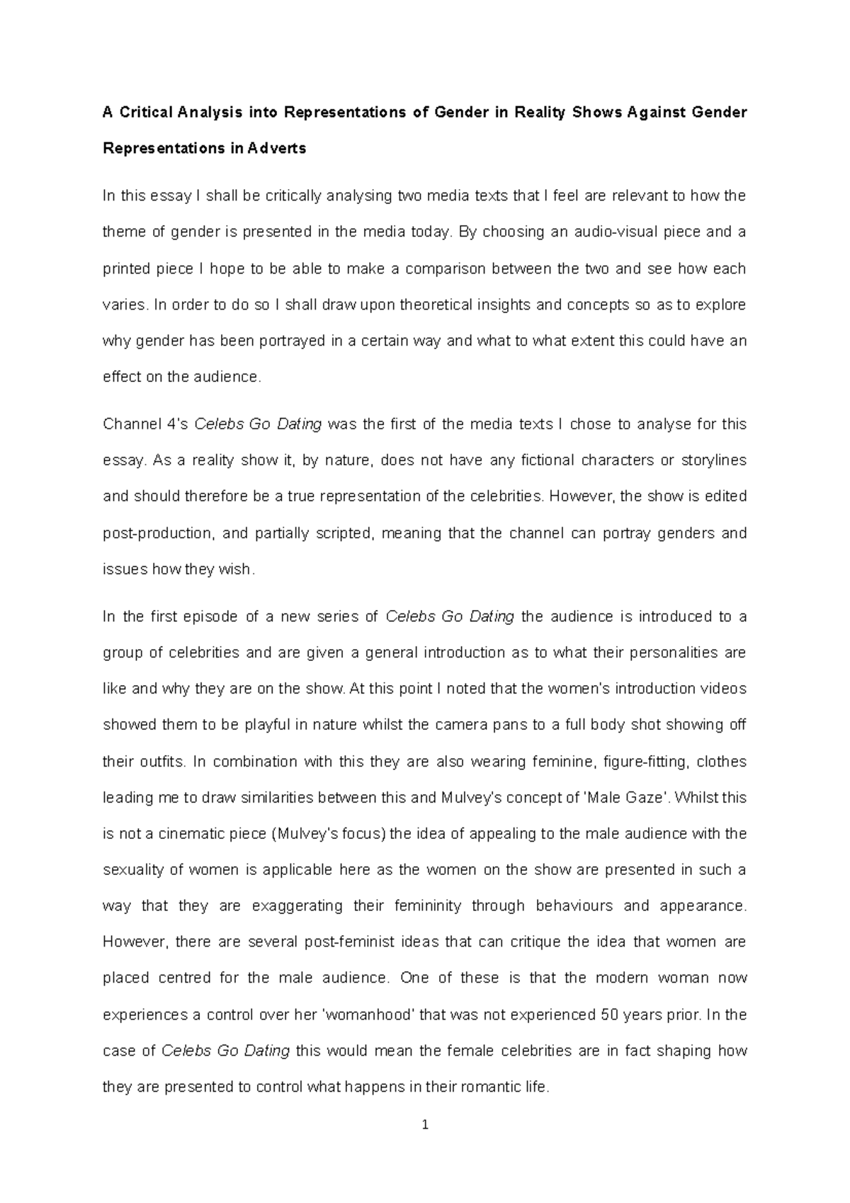 Critical Analysis of Gender Representations in Media - A Critical ...