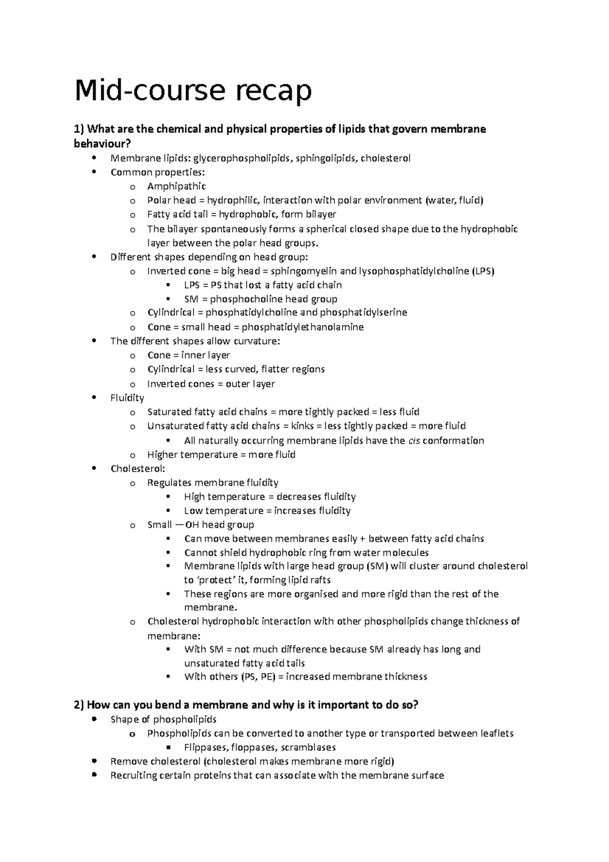 L10 - Mid-course Recap - Mid-course recap 1) What are the chemical and ...