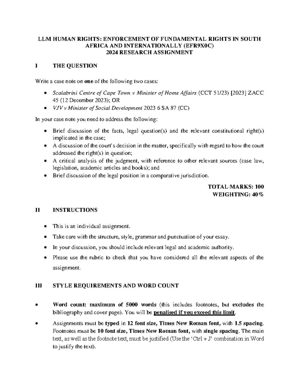 LLM Human Rights Assignment 2024 - LLM HUMAN RIGHTS: ENFORCEMENT OF ...