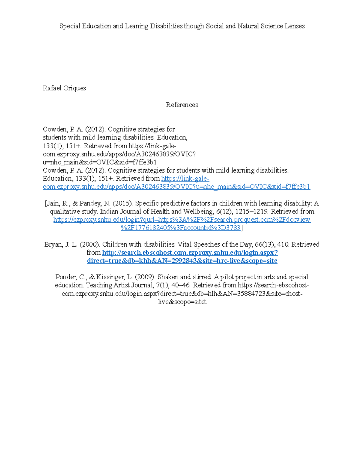 7-1 Creating the References Slide - Special Education and Leaning ...