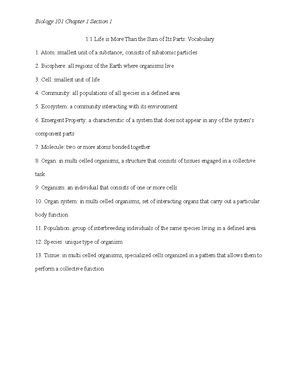 BIO 101 ch 1 sec 2 - chapter 1 section 2 notes - Biology 101 Chapter 1 ...