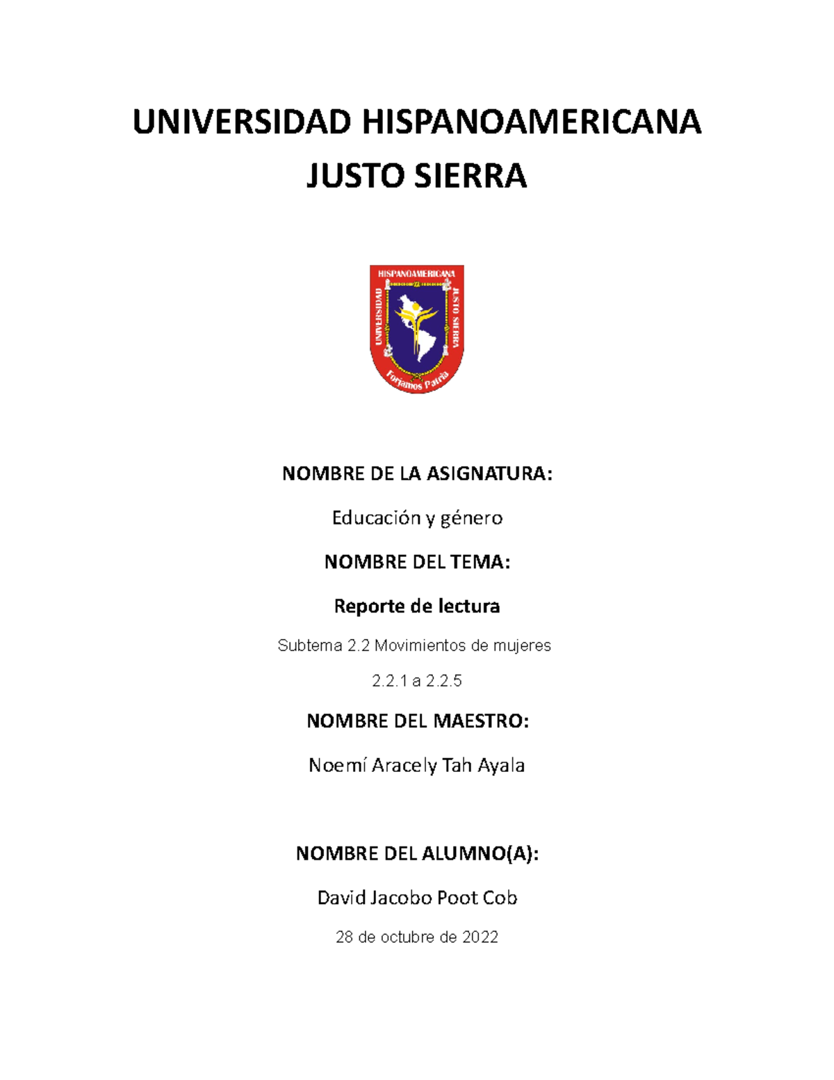 Genero y educación - Subtema 2.2- David Jacobo Poot Cob - UNIVERSIDAD ...