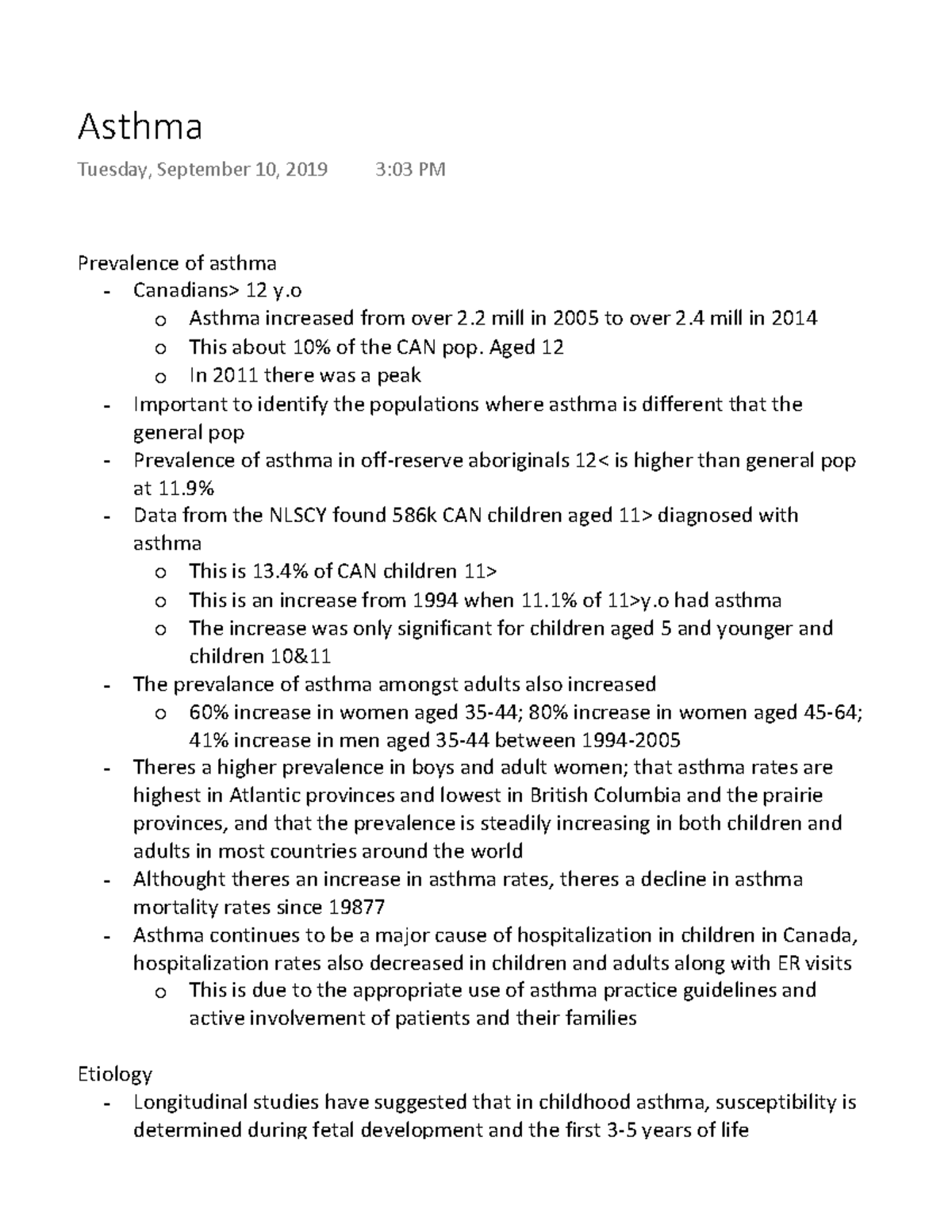 Asthma - module notes - Prevalence of asthma Canadians> 12 y Asthma ...
