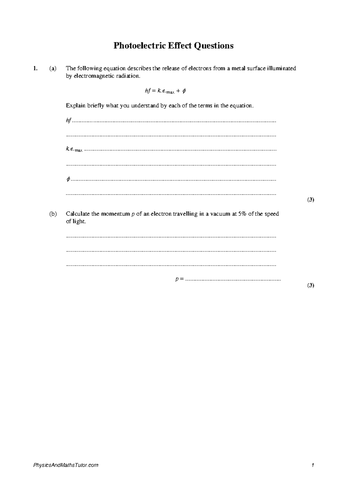 Photoelectric Effect - Good resource - Photoelectric Effect Questions ...