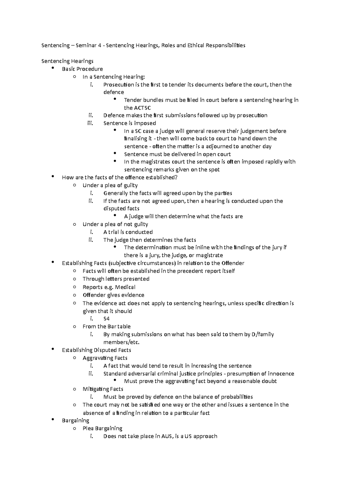 Sentencing – Seminar 4 - Sentencing Hearings, Roles and Ethical ...