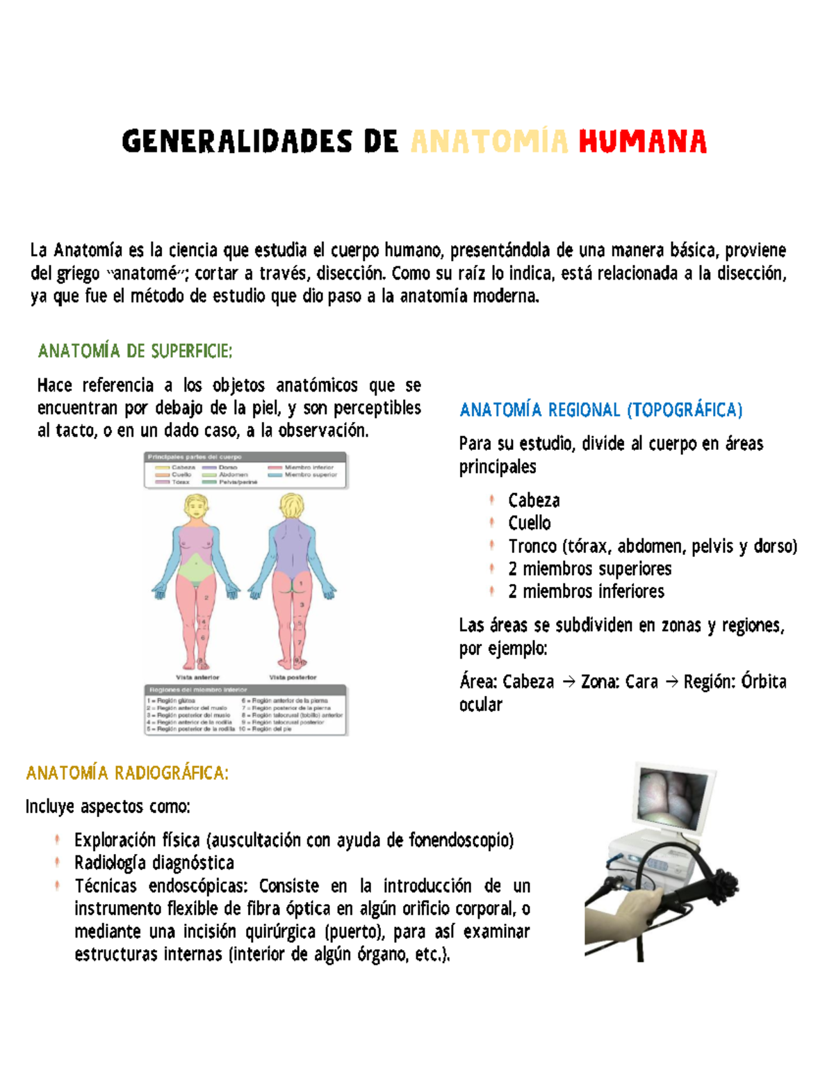 Generalidades DE Anatomía - Warning: TT: undefined function: 32 “ ” → → ¿ - Studocu