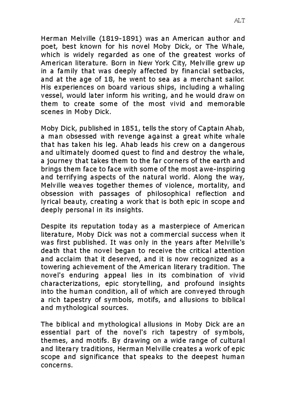 Herman Melville - Moby Dick - Herman Melville (1819-1891) was an ...