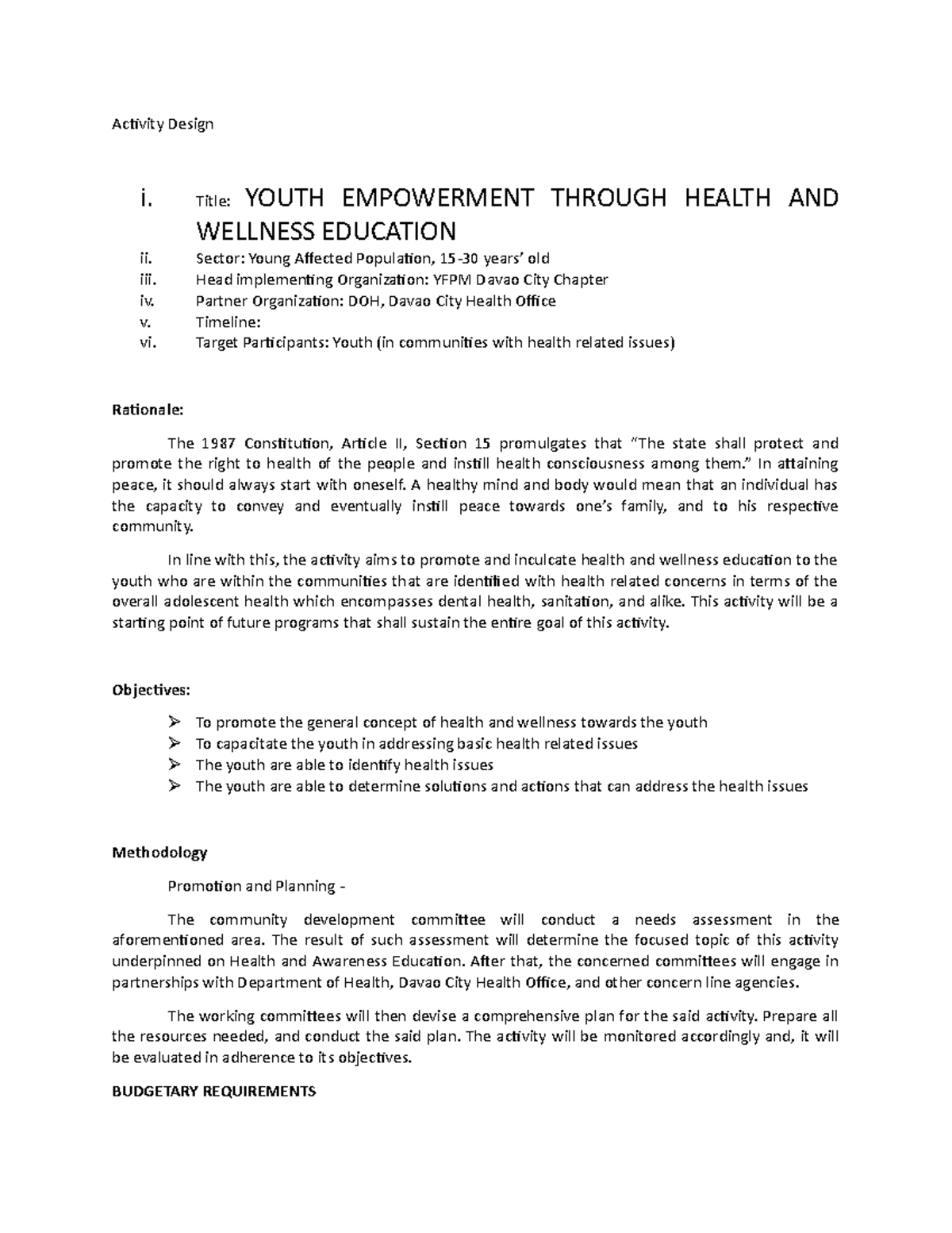 Activity Design for Project Amused for Students - information ...