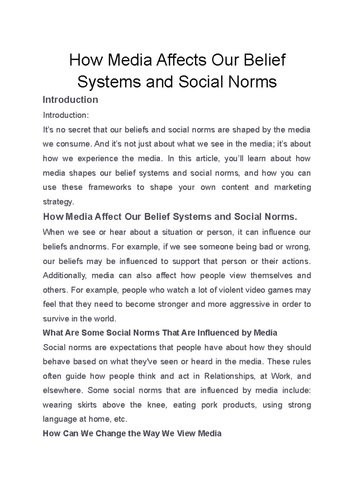 How Media Affects Our Belief Systems and Social Norms - And not just ...