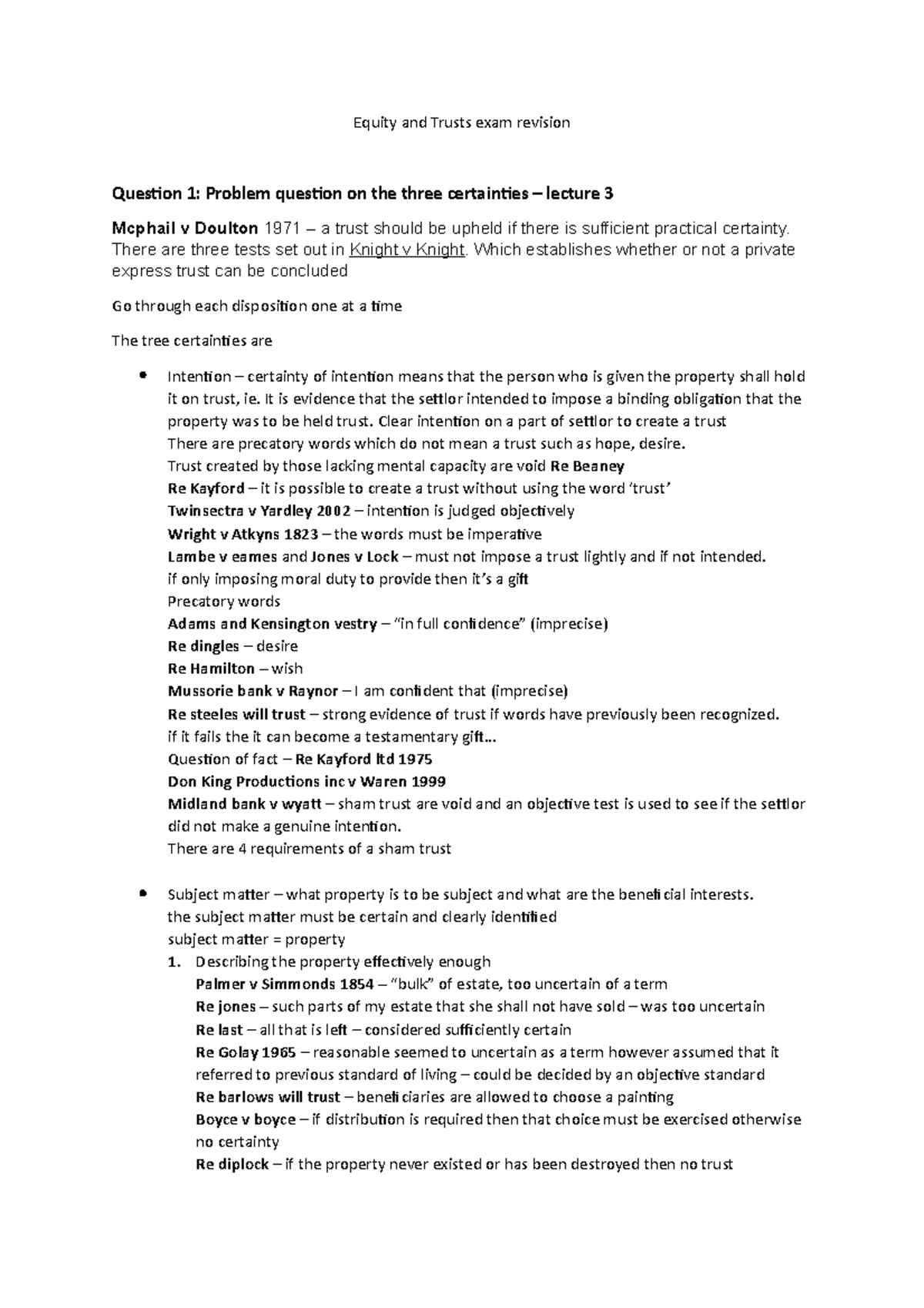 Equity and Trusts exam revision - U22010 - Brookes - Studocu