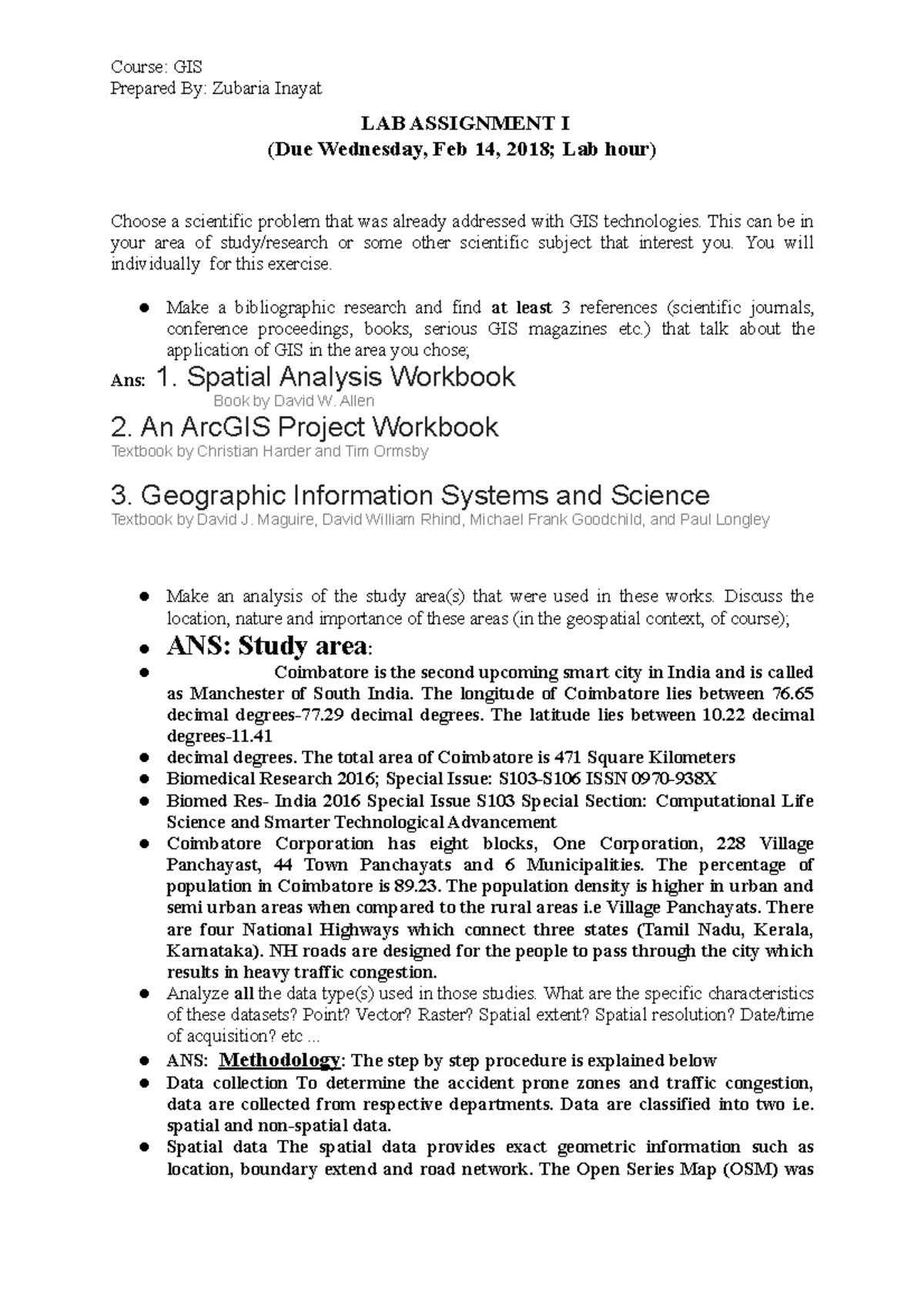 GIS Lab Task 01 16S BSCS 51 - Course: GIS Prepared By: Zubaria Inayat LAB ASSIGNMENT I (Due ...