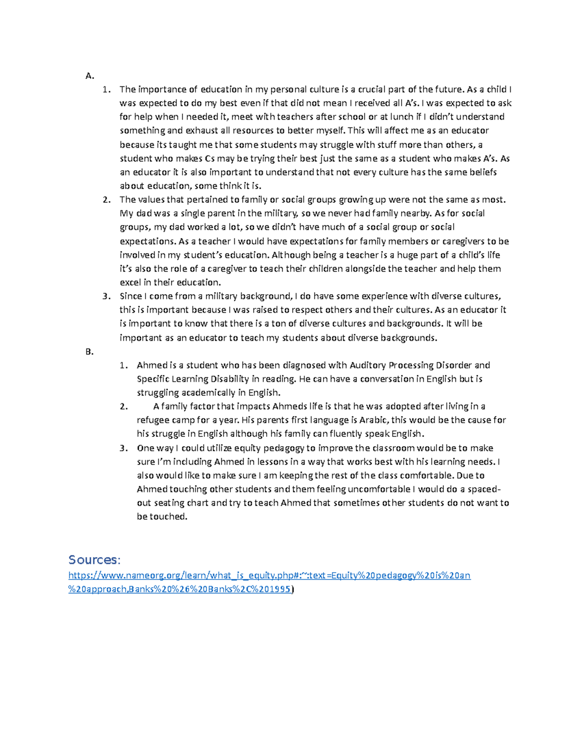 D096- task 1 Equity Pedagogy - A. The importance of education in my ...