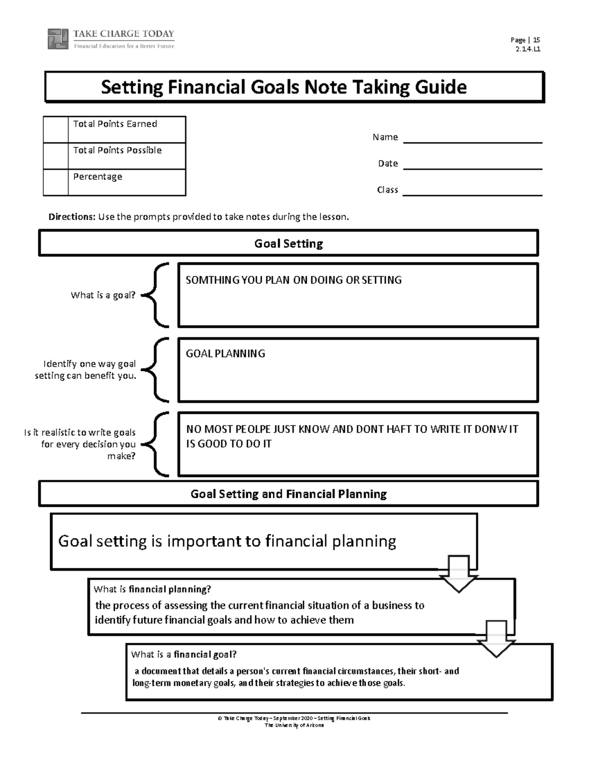 Setting Financial Goals Note Taking Guide 2.1 - Page | 15 2.1.4 © Take ...