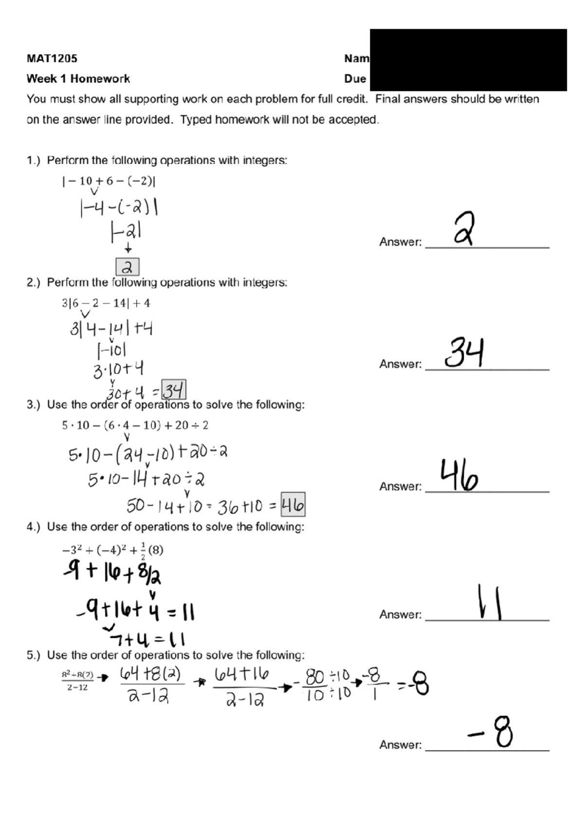 Math Week 1 homework - MAT 1205 - Studocu