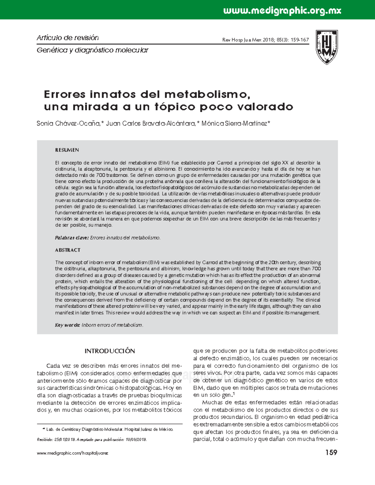 Errores innatos del metabolismo, una mirada a un topico poco valorado ...