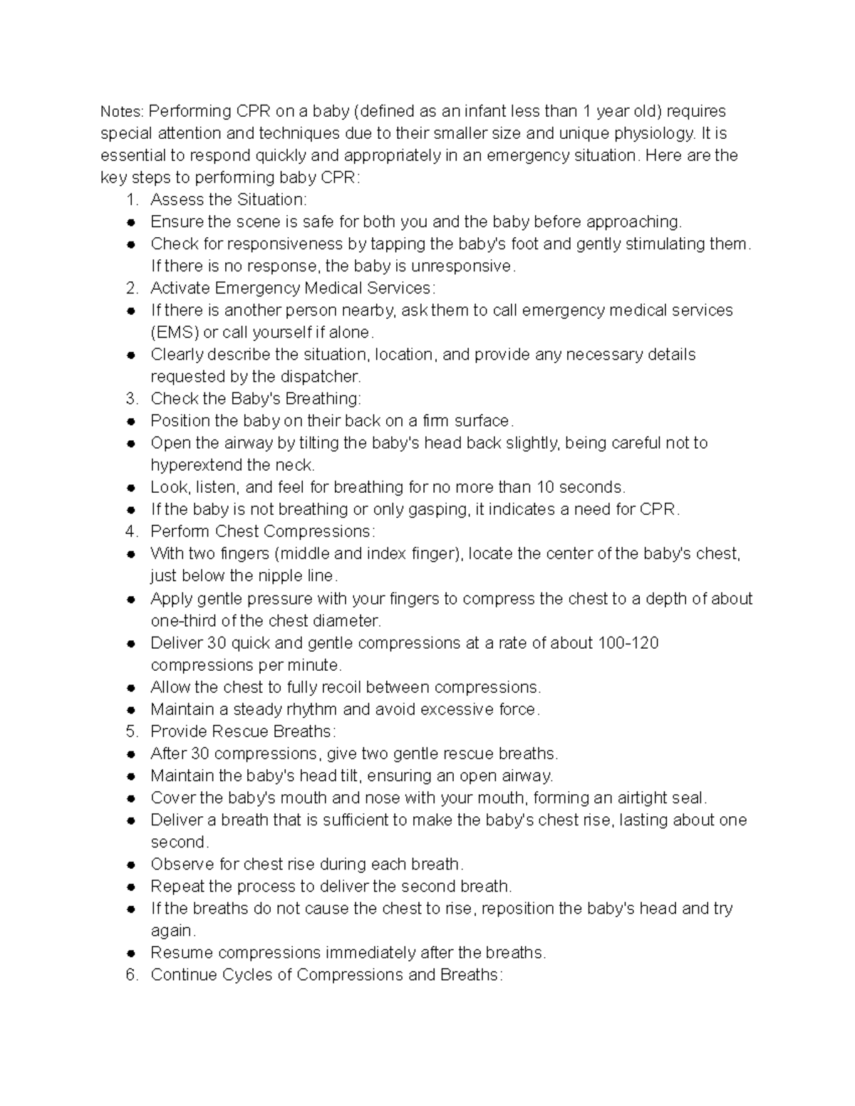 Infant cpr-101 - These notes are about understanding and learning about ...