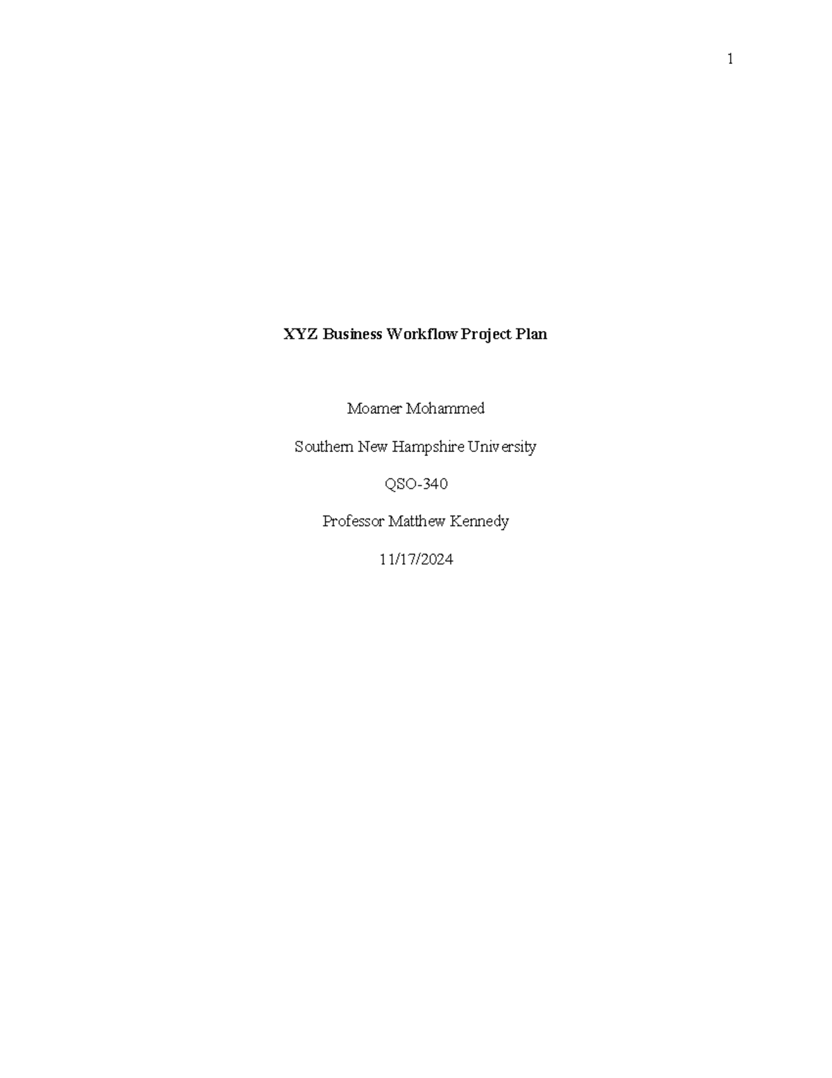 Module 3 project plan - XYZ Business Workflow Project Plan Moamer ...