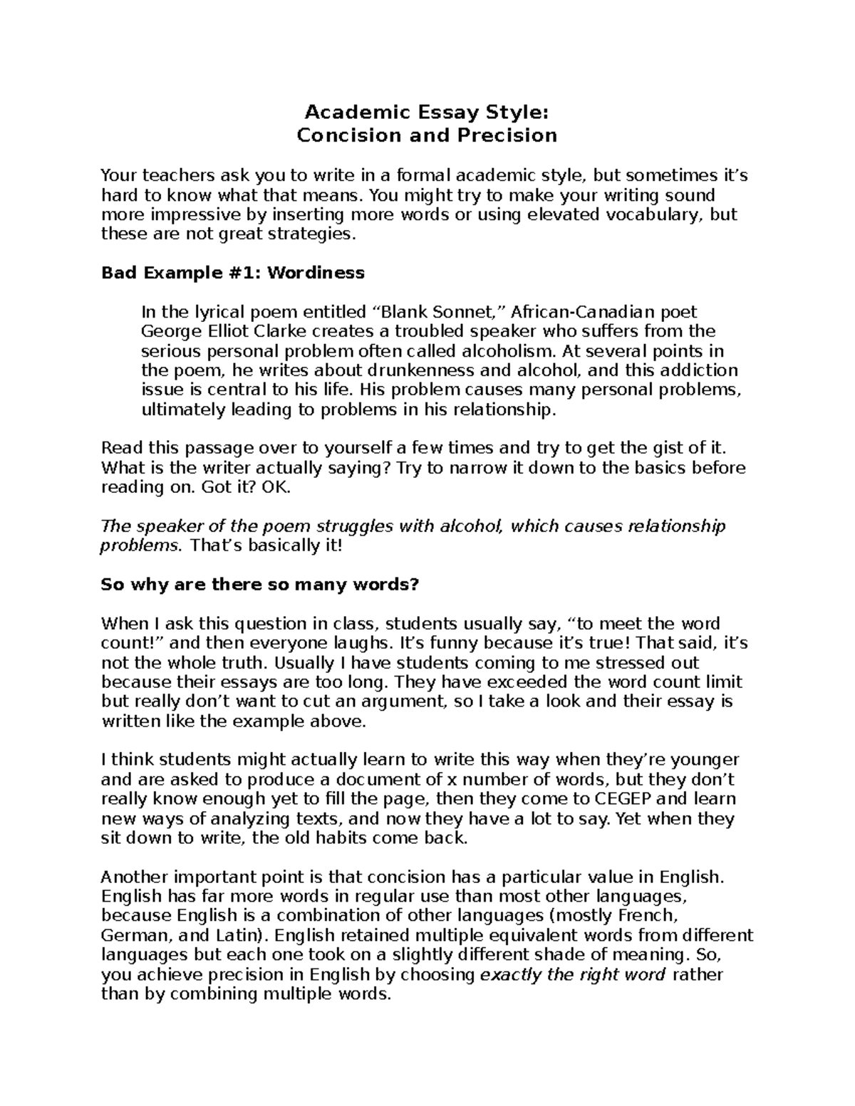Academic Essay Style 3 - Academic Essay Style: Concision and Precision ...