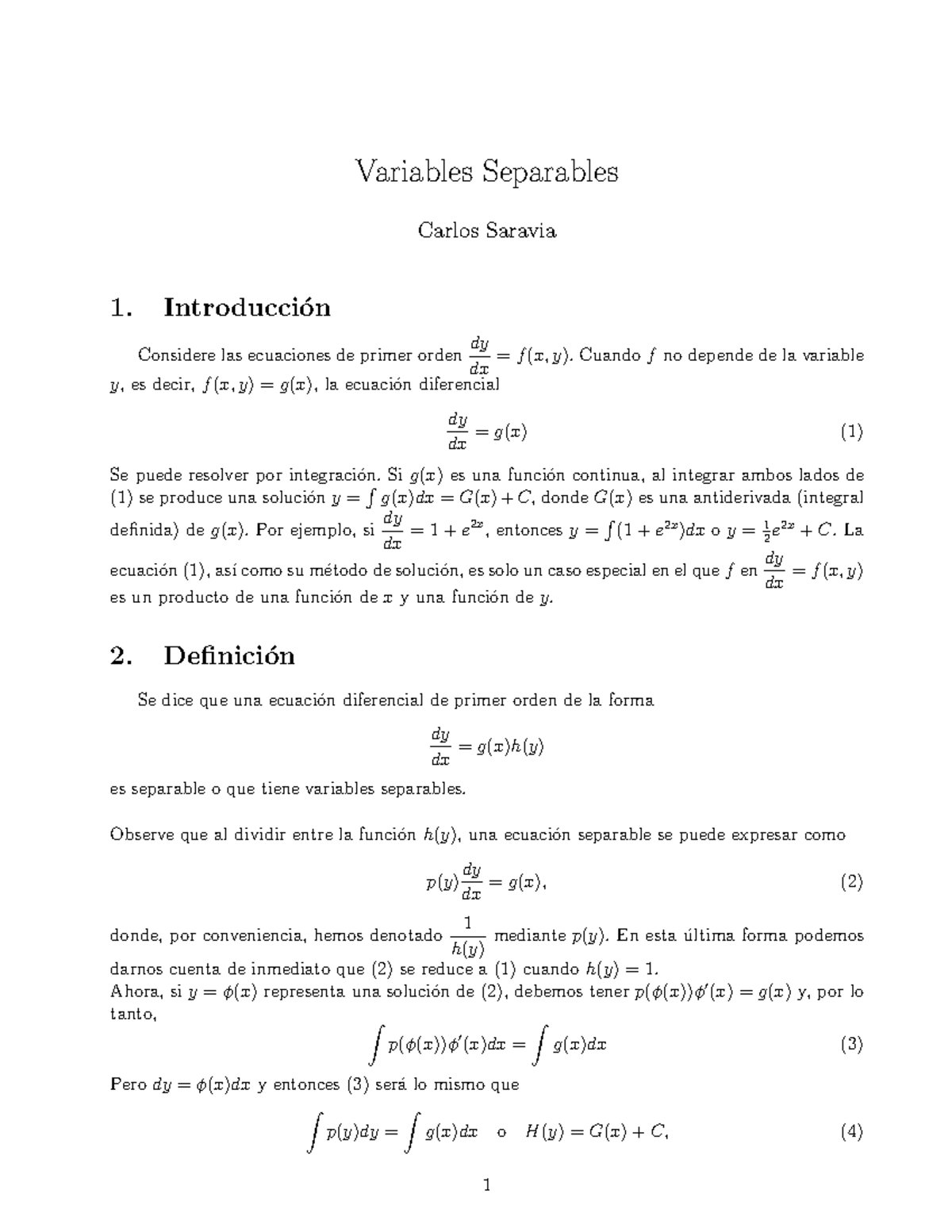 Variable Separable Tarea y Ejercicio de ecuaciones diferenciable - Variables Separables Carlos ...