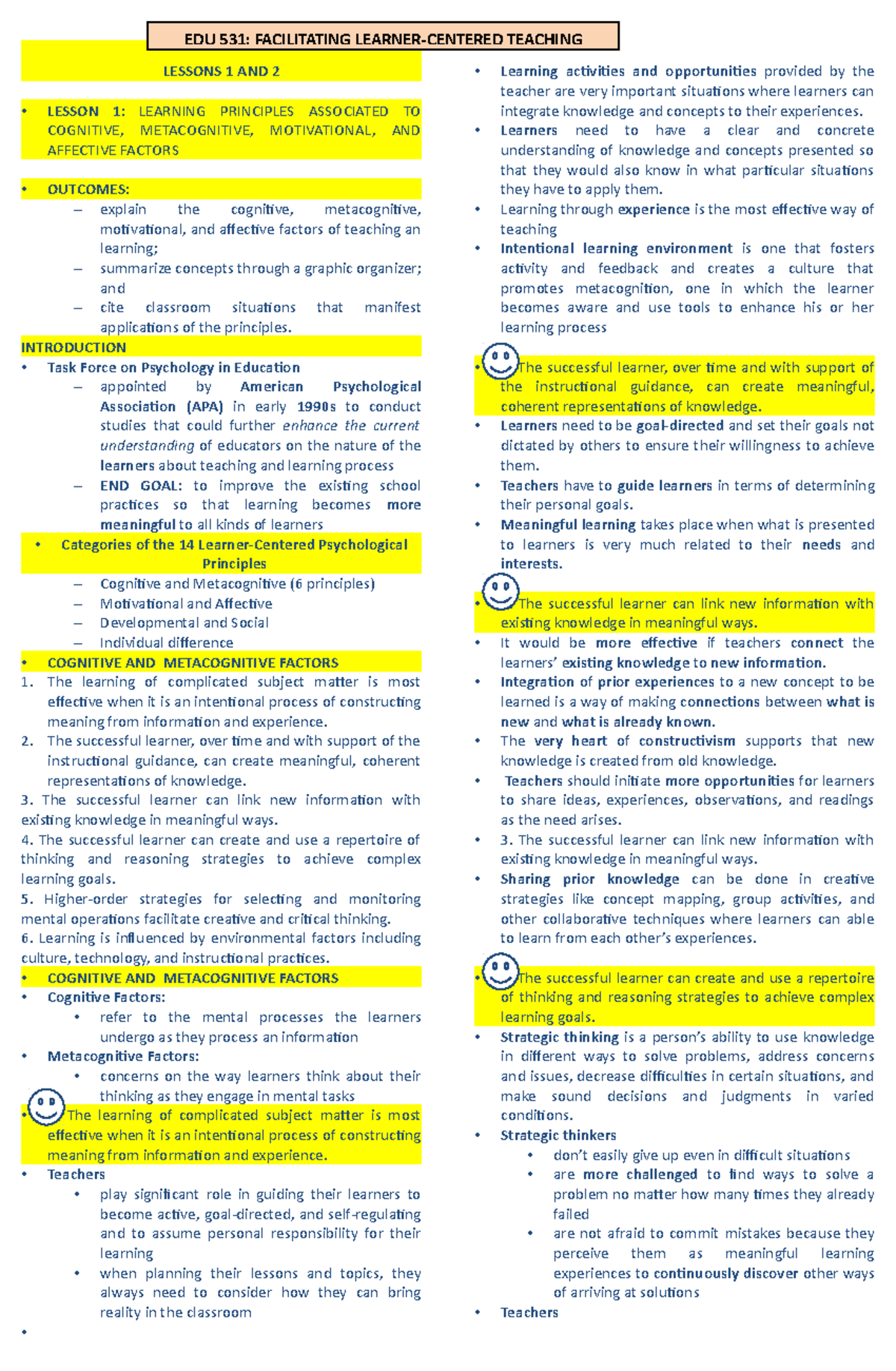 EDU 531 P1 Topics 1 - LESSONS 1 AND 2 • LESSON 1: LEARNING PRINCIPLES ...