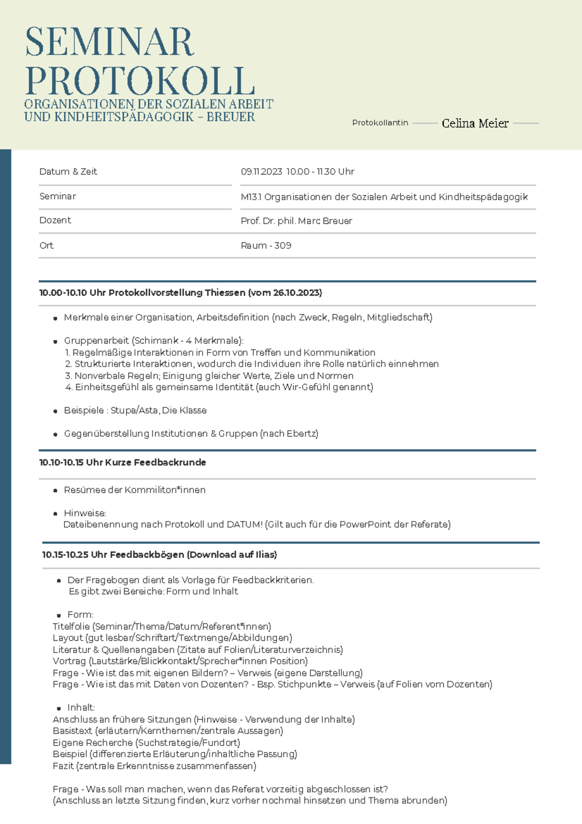 Protokoll 09 - Zusammenfassung - Celina Meier SEMINAR PROTOKOLL ...