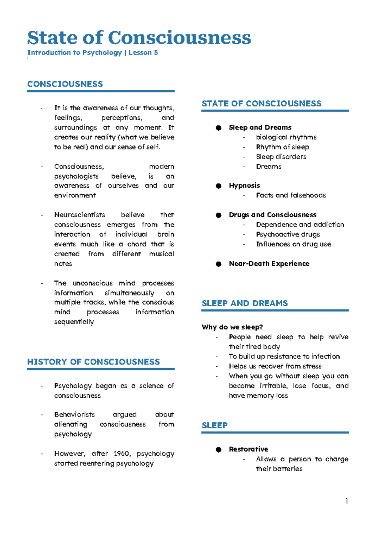 State of Consciousness - Intro to Psych - State of Consciousness ...