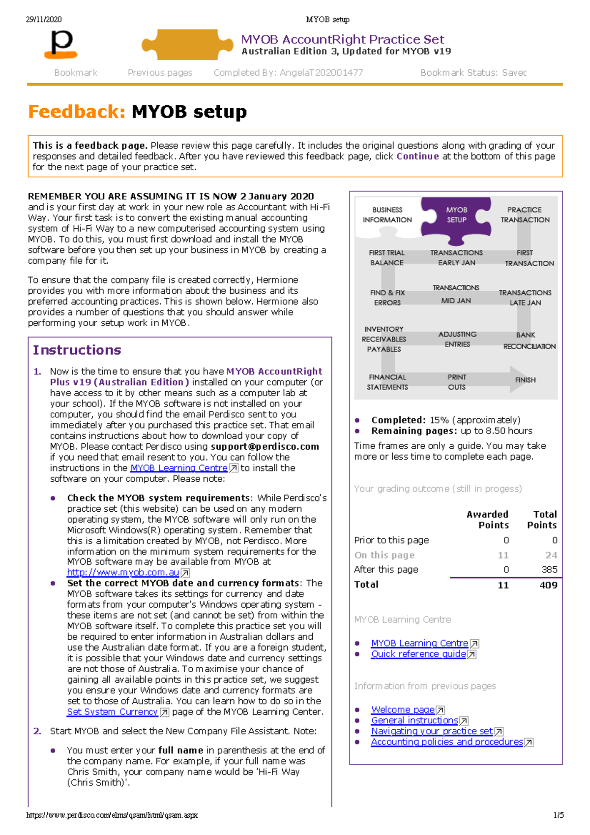 MYOB setup - 1. • • 2. • • • • • • • • • Completed: 15% (approximately ...