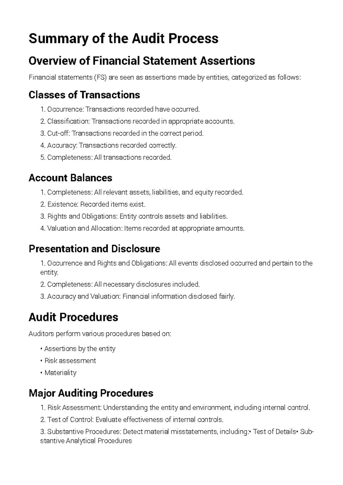 Auditing Process - Summary of the Audit Process Overview of Financial Statement Assertions ...