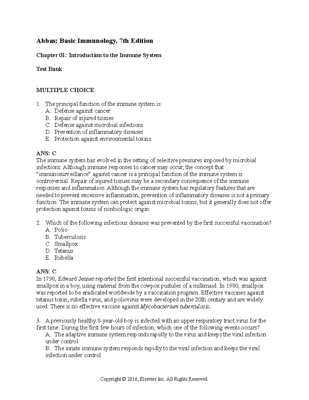 Chapter 001 - Abbas: Basic Immunology, 7 th Edition Chapter 01 ...