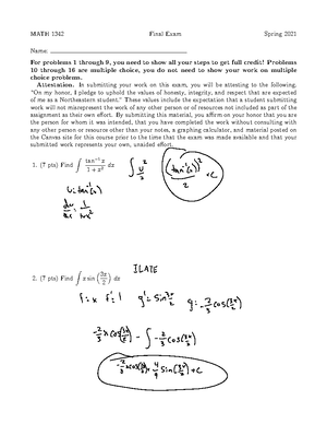 1342 Final EXAM FALL 2020 - MATH 1342 Final Exam Fall 2020 Attestation ...