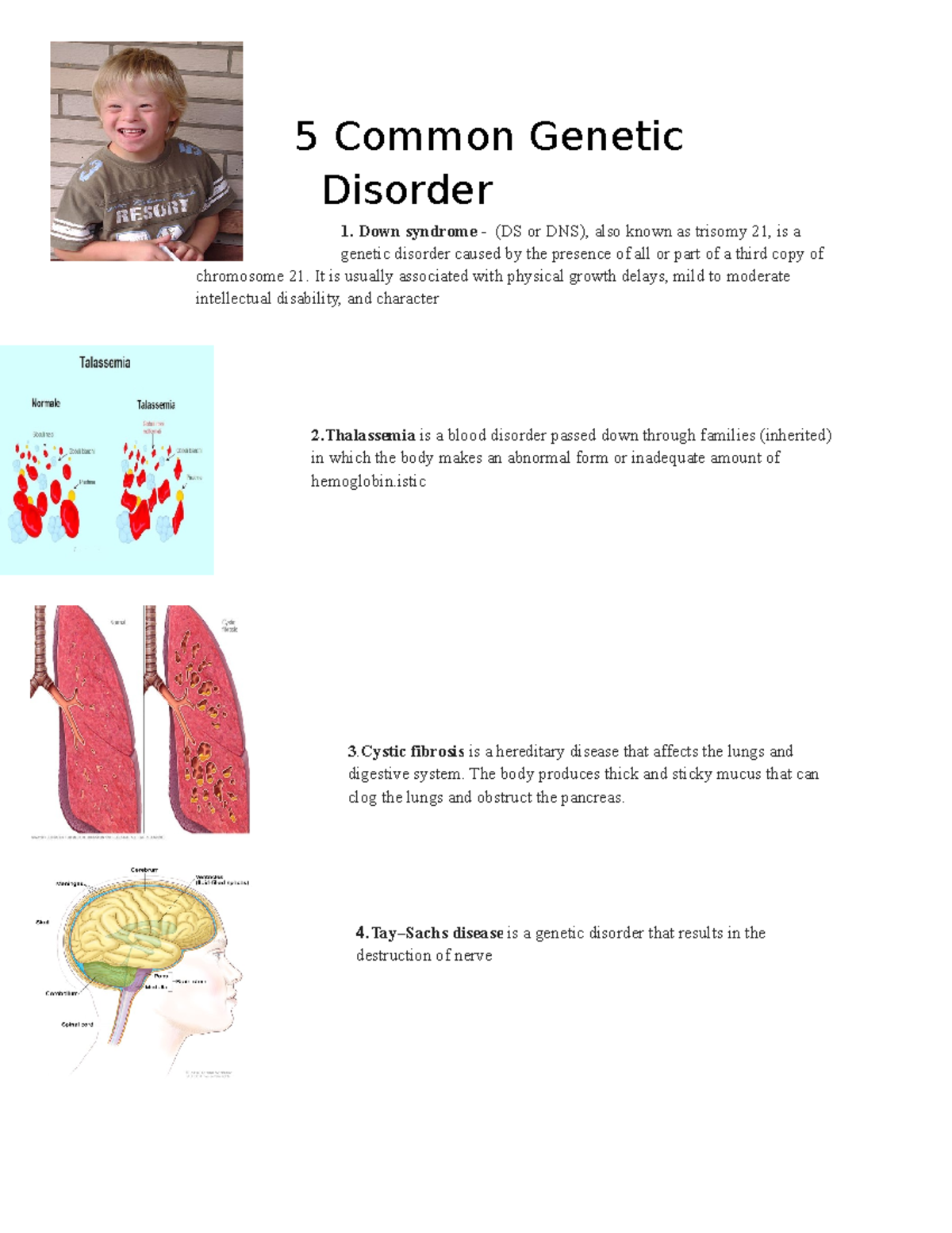 Common Genetic Disorder Lesson - 5 Common Genetic Disorder 1. Down ...