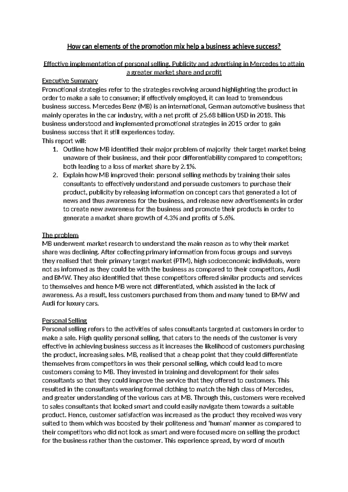 Promotion strats report - How can elements of the promotion mix help a ...