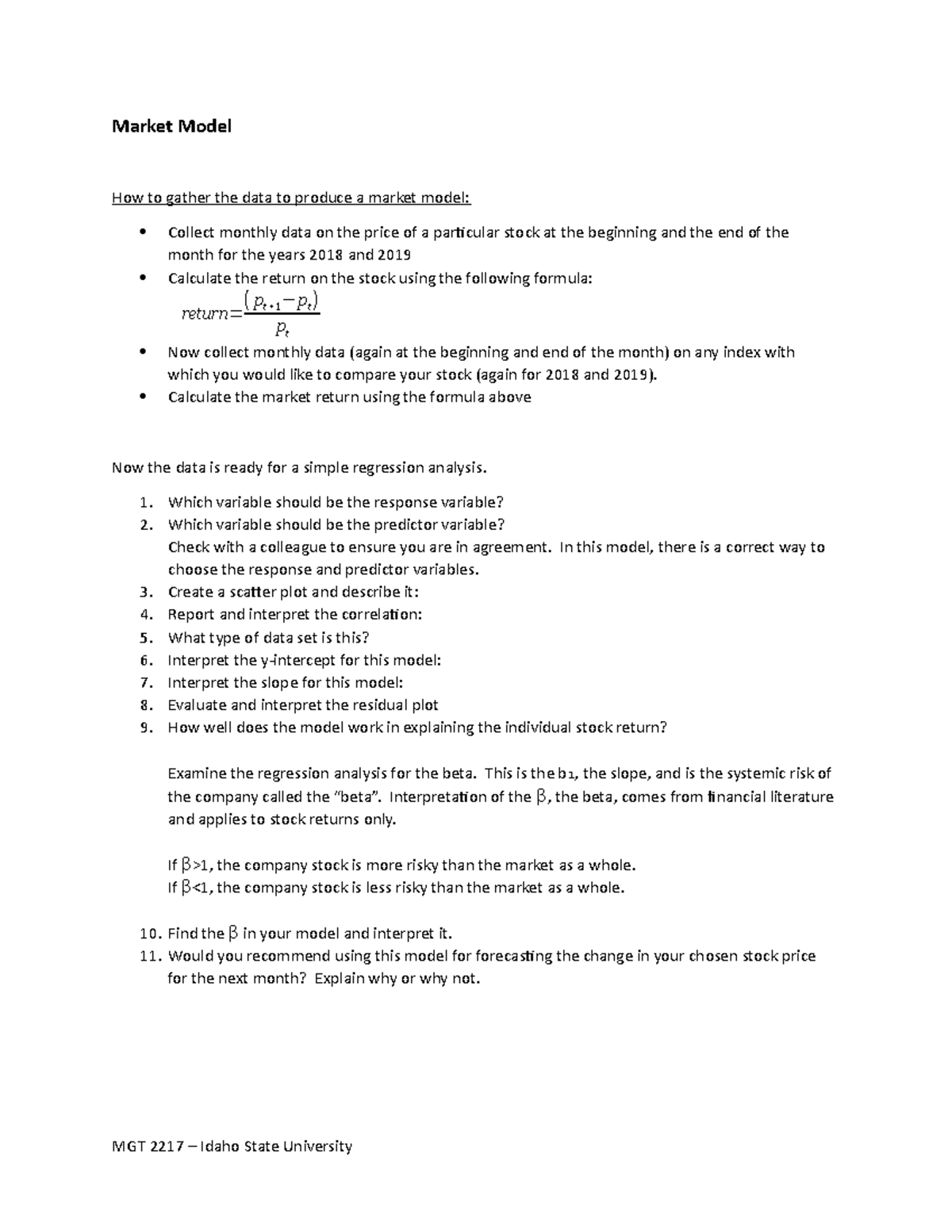 Market Model - Lecture notes 2 - Market Model How to gather the data to ...