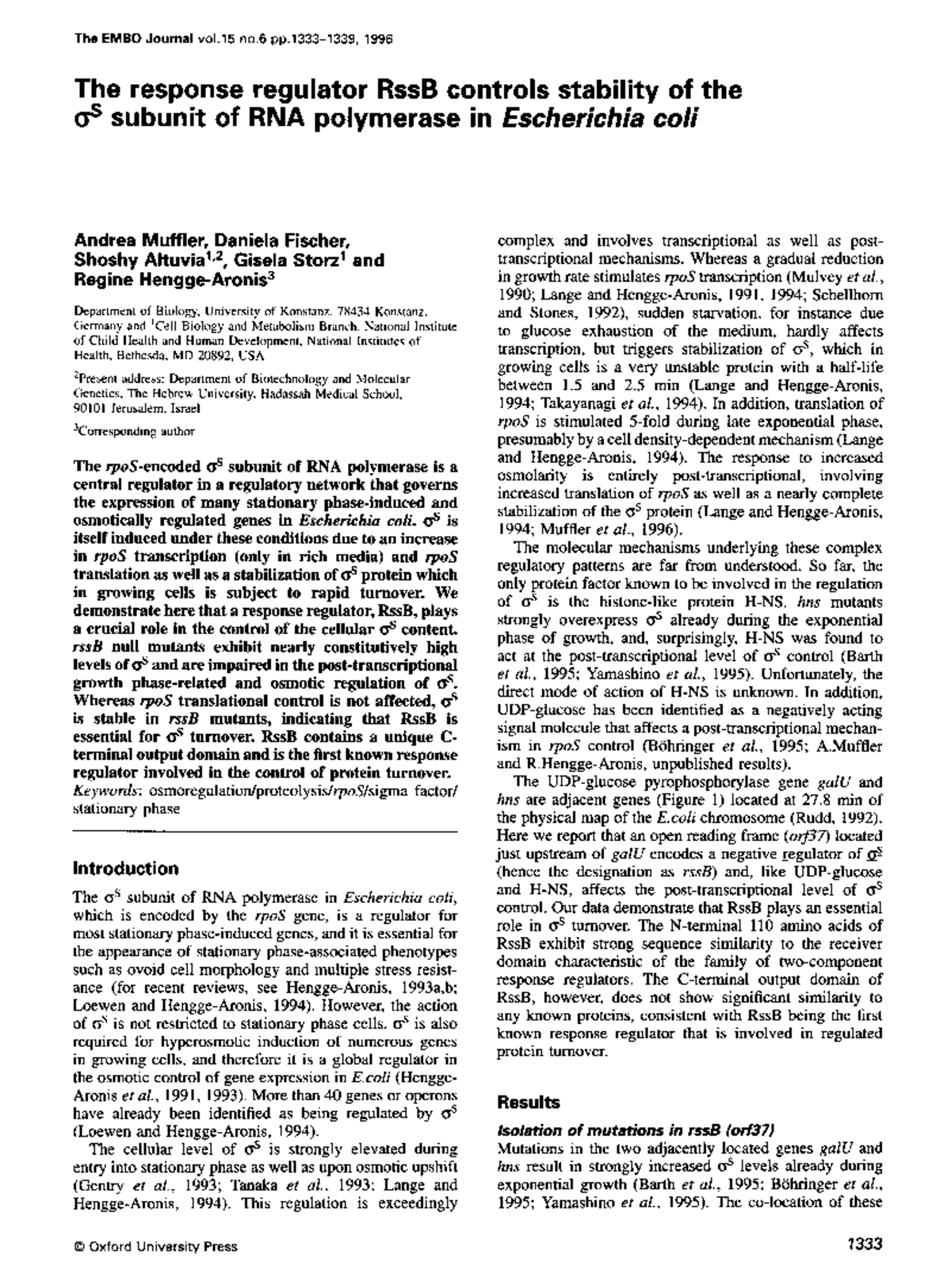 Emboj 00067-0156 - The EMBO Journal vol no pp-1339, 1996 The response ...