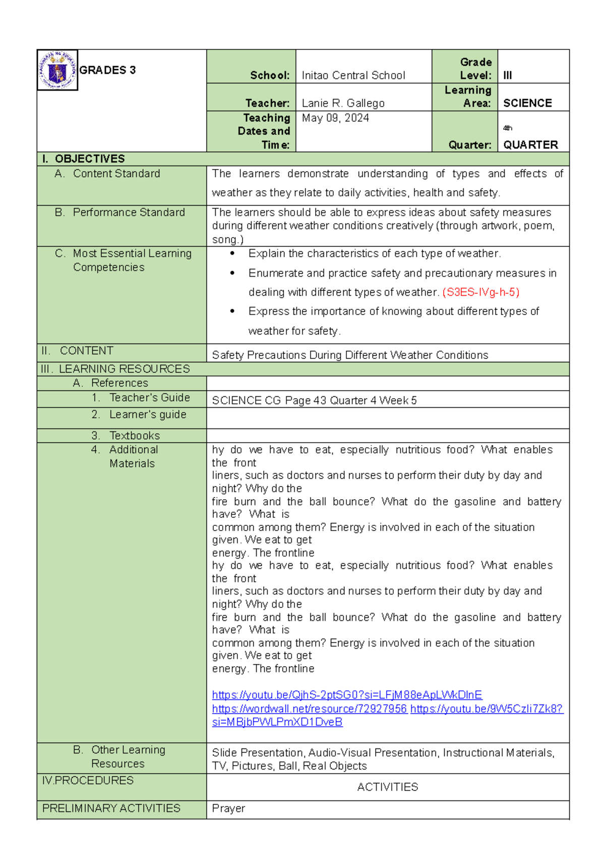 Safety Precautions to different types of weather - GRADES 3 School ...