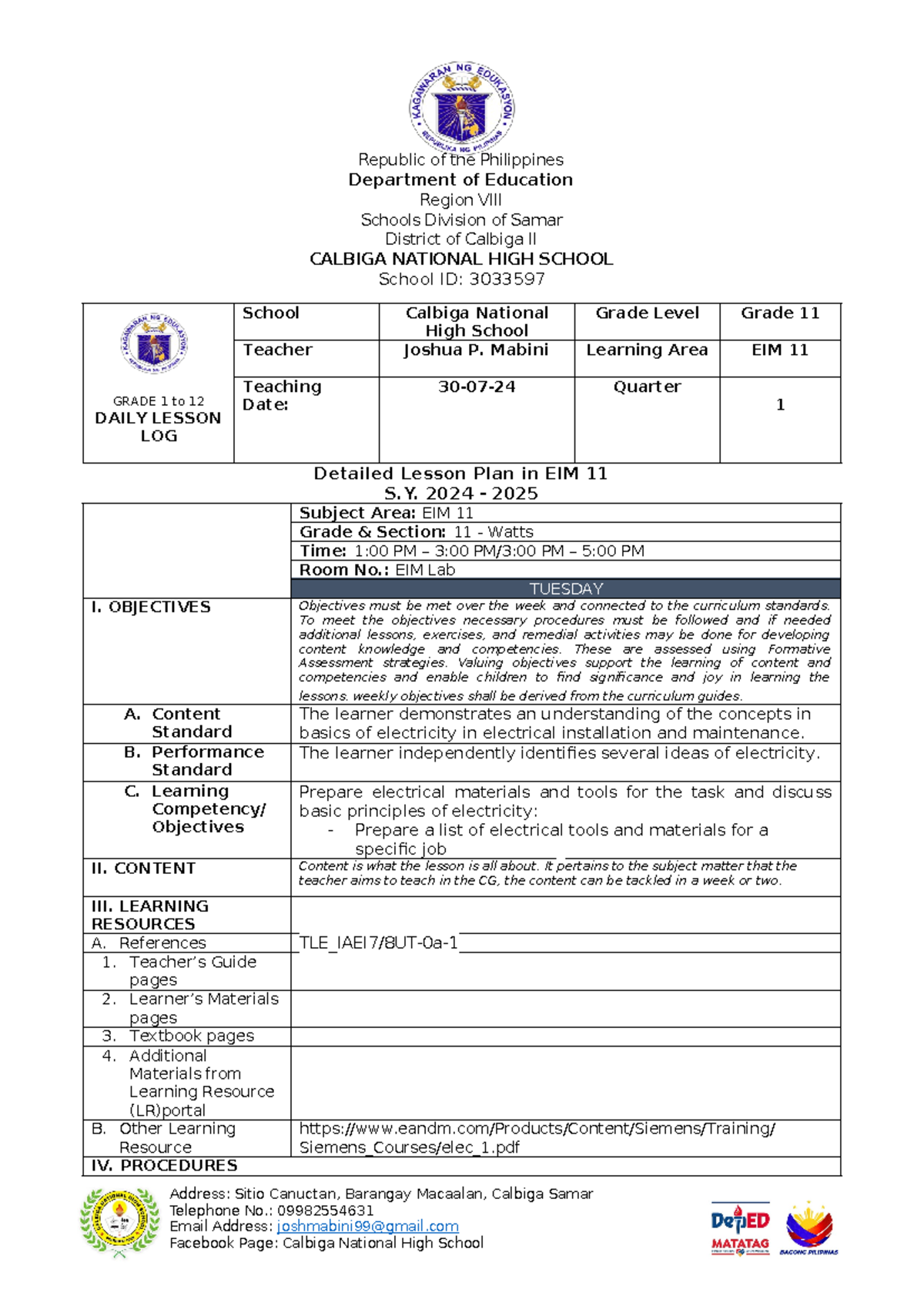 07-30-2024 - LESSON PLAN - Republic of the Philippines Department of ...