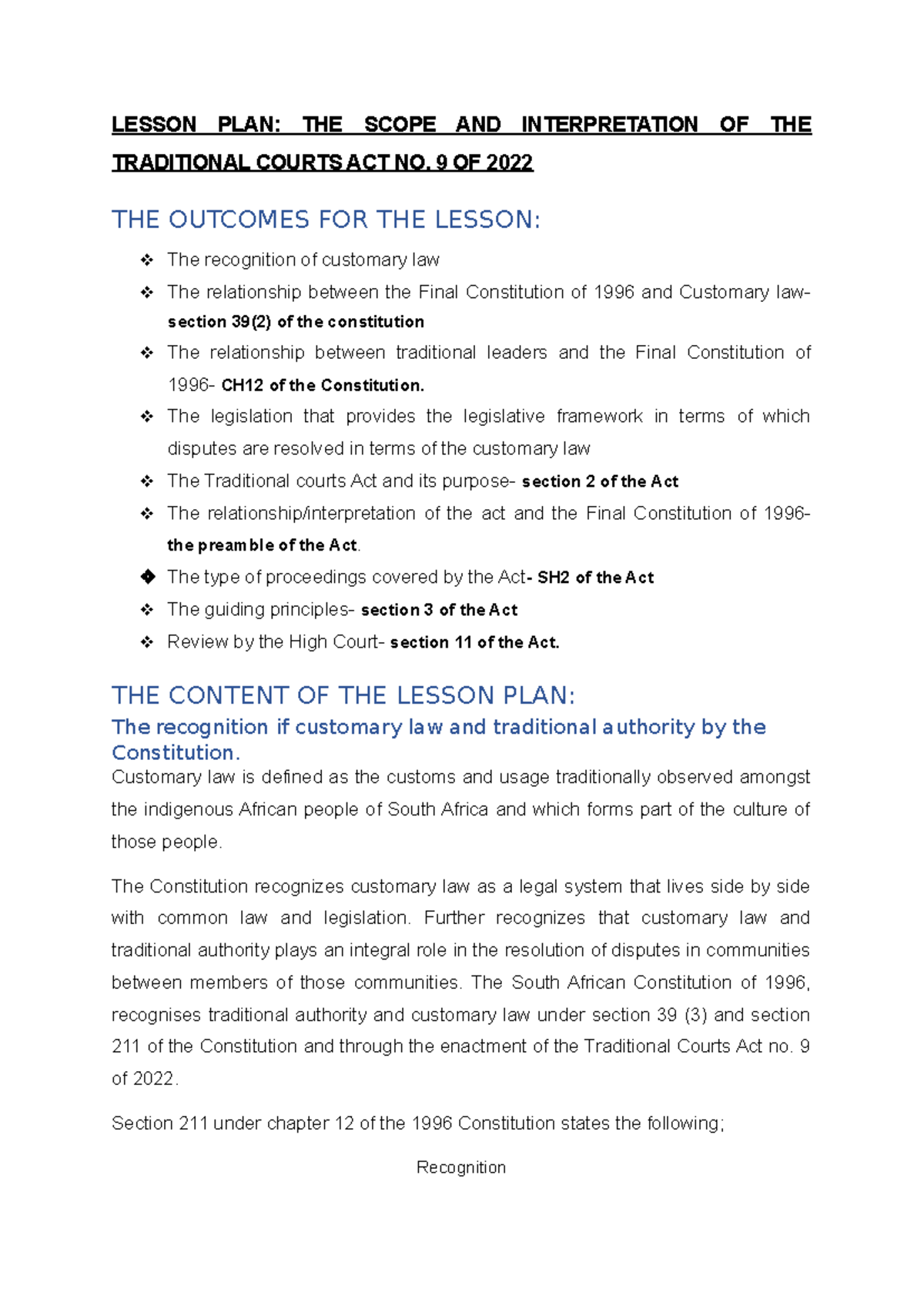 Lesson PLAN-street law - LESSON PLAN: THE SCOPE AND INTERPRETATION OF ...