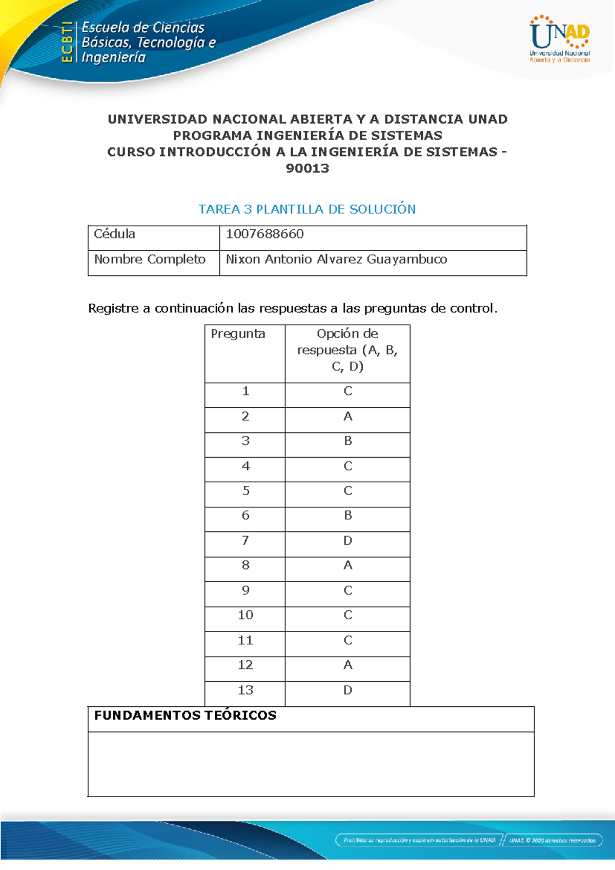 Tarea 3 Plantilla de solucion Nixon Alvarez - UNIVERSIDAD NACIONAL ...