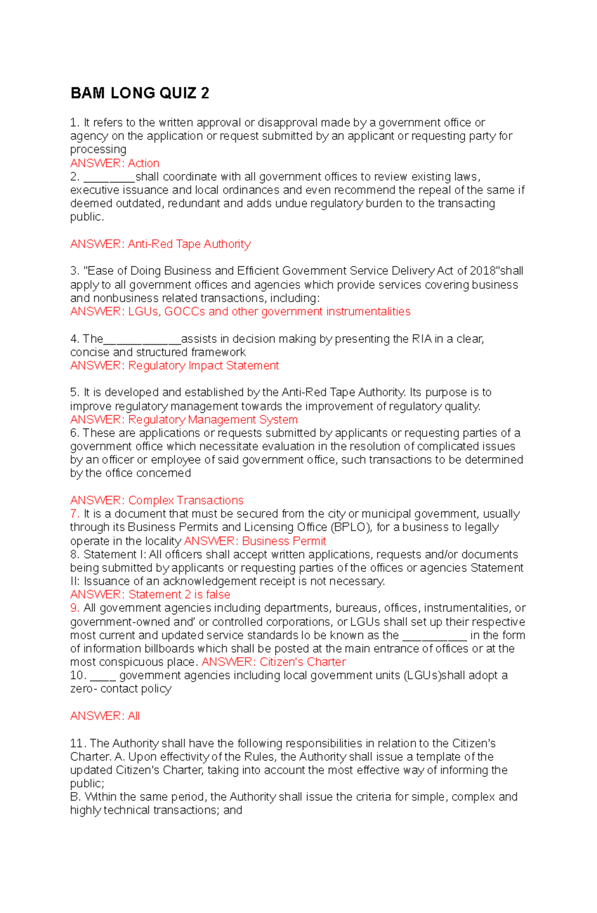 BAM LONG QUIZ 2 - LONG QUIZ - BAM LONG QUIZ 2 It refers to the written ...