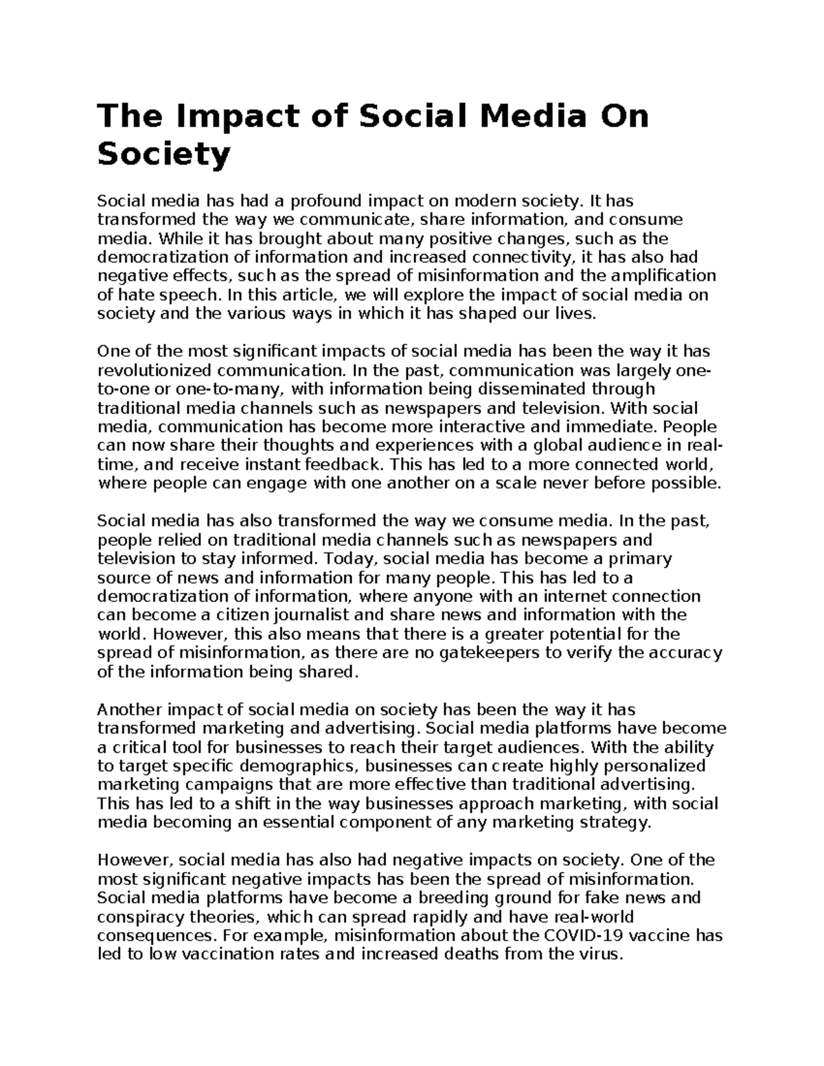 The Impact of Social Media On Society - The Impact of Social Media On ...