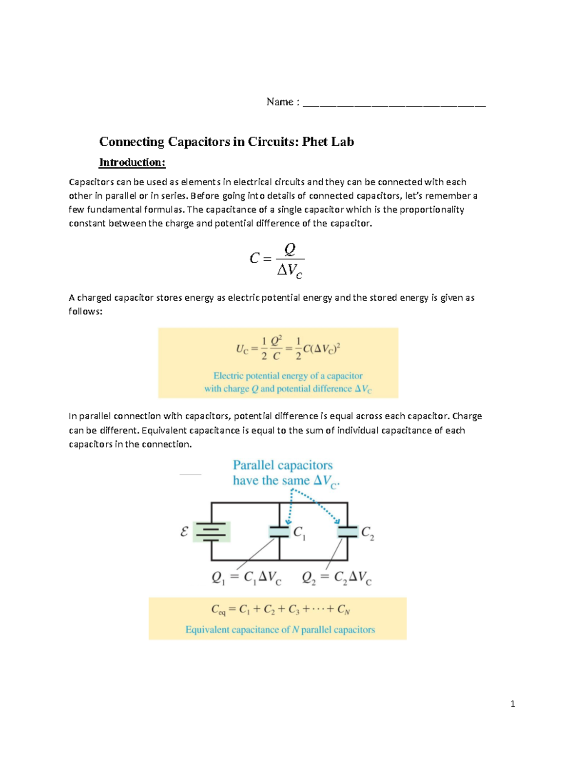 1402 Connecting Capacitors in Circuits Lab - Name ...