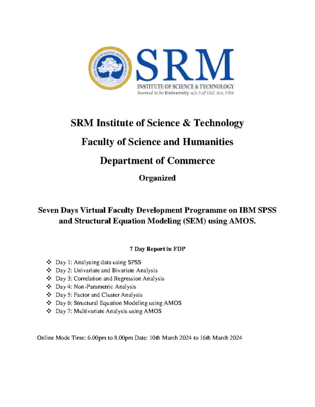 FDP Report - sss - SRM Institute of Science & Technology Faculty of ...
