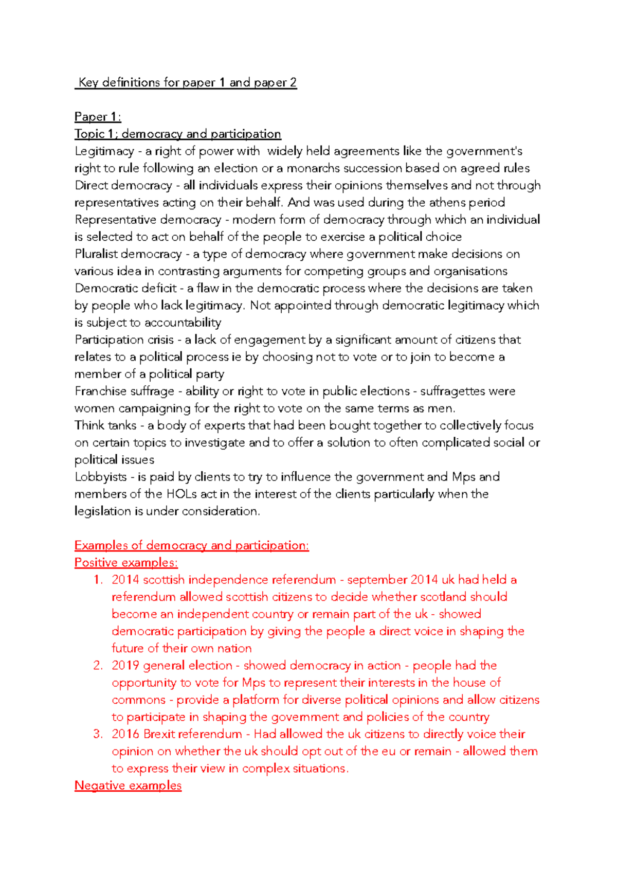 Key definitions and examples for paper 1 and paper 2 - Google Docs ...